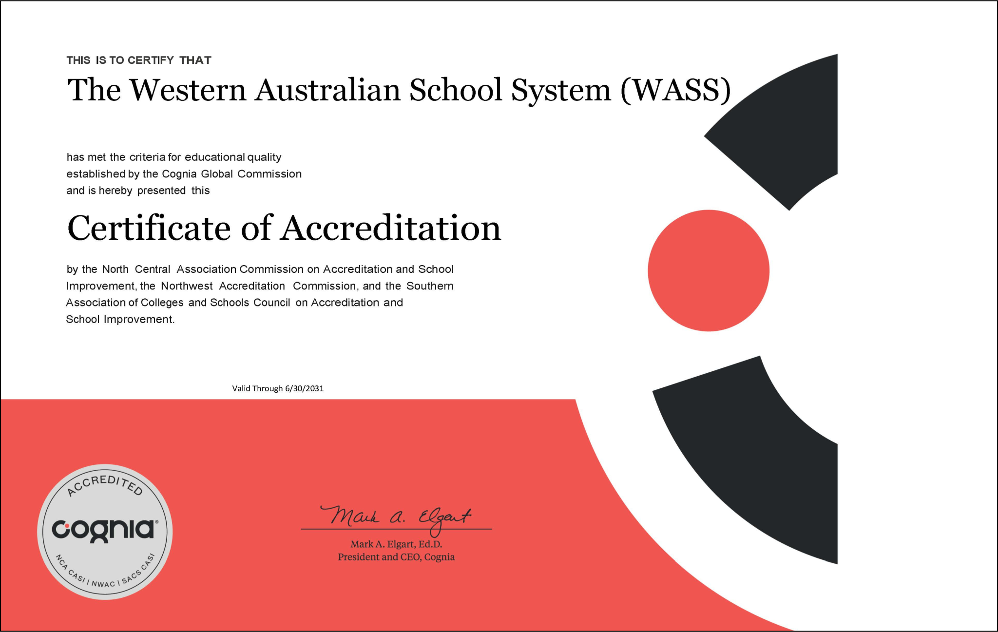 WASS Officially Accredited by Cognia (USA) - The Western Australian ...